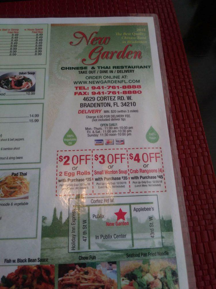 Menu at New Garden restaurant, Bradenton