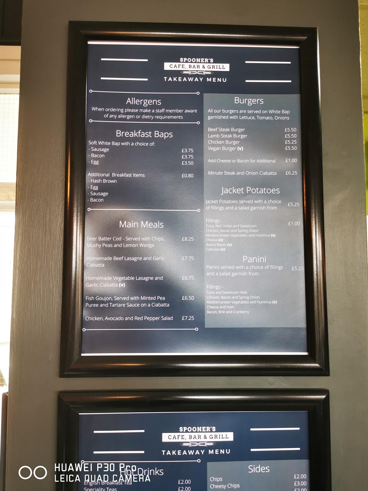 Menu at Spooner's Cafe, Bar and Grill, Porthmadog, Harbour Station