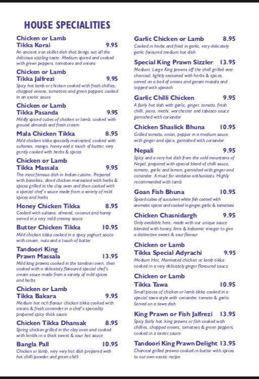 Menu at Taste Of Raj restaurant, Harleston