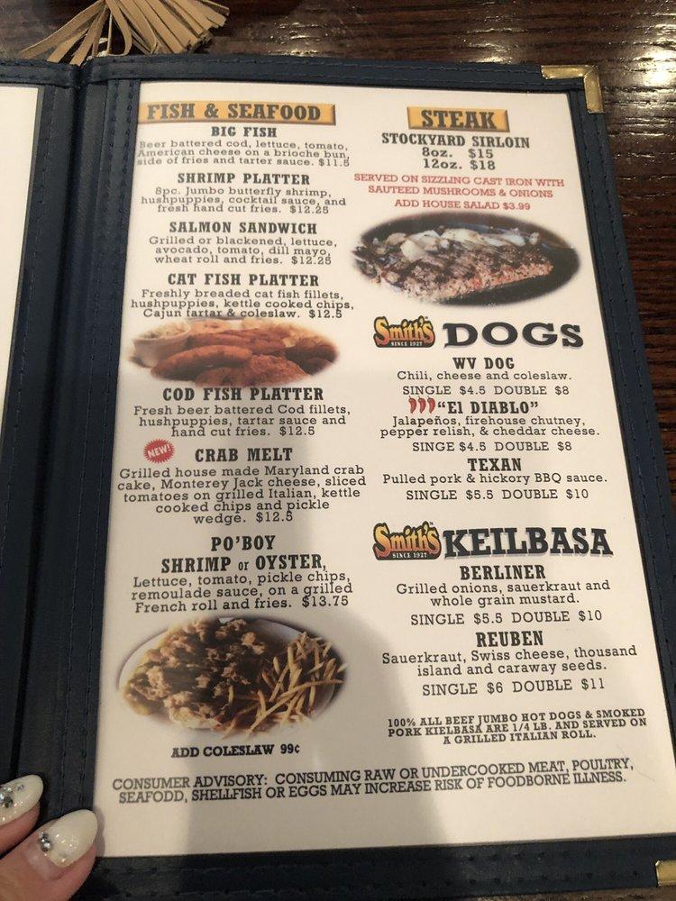 Menu at Varsity Club, Morgantown