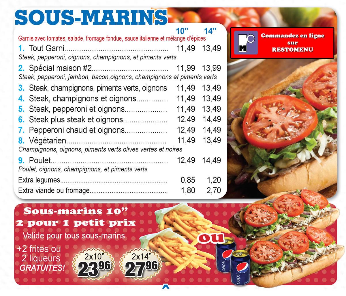 Menu at Alex O Pizza 2 pour 1 pizzeria, Brossard