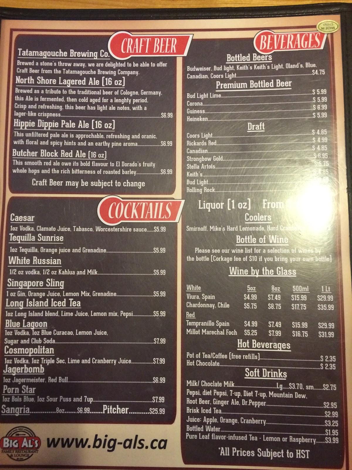 Menu at Big Al's Family Restaurant & Lounge, Tatamagouche