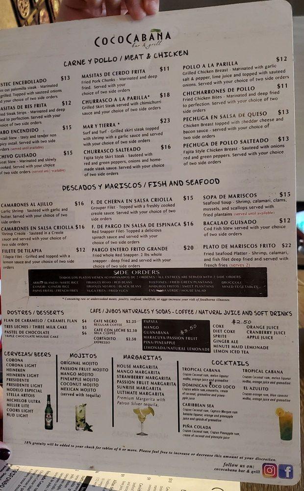 Menu at CocoCabana Bar & Grill, Greenacres, Jog Rd