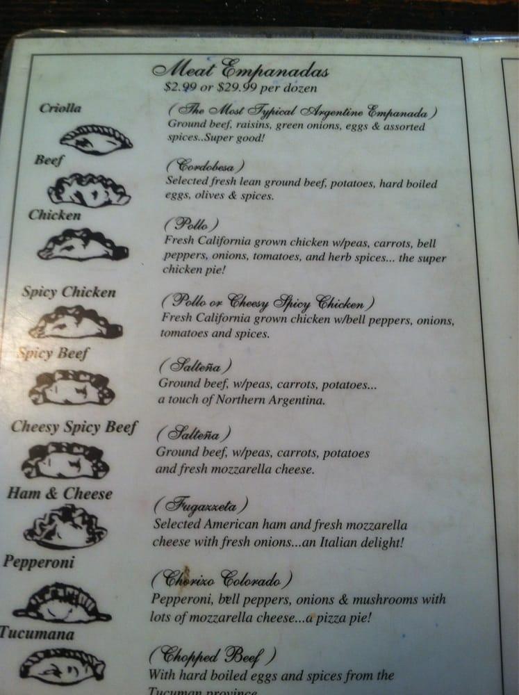 Menu at Empanada's Place restaurant, Los Angeles, Sawtelle Blvd
