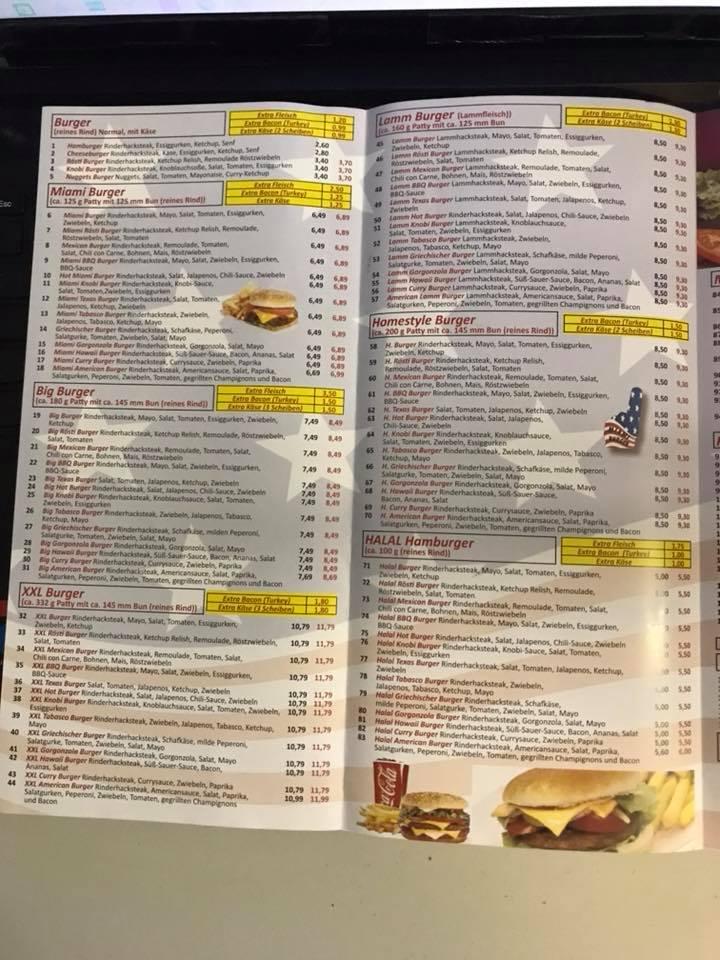 Menu at Miami Burger und Pizza, Augsburg