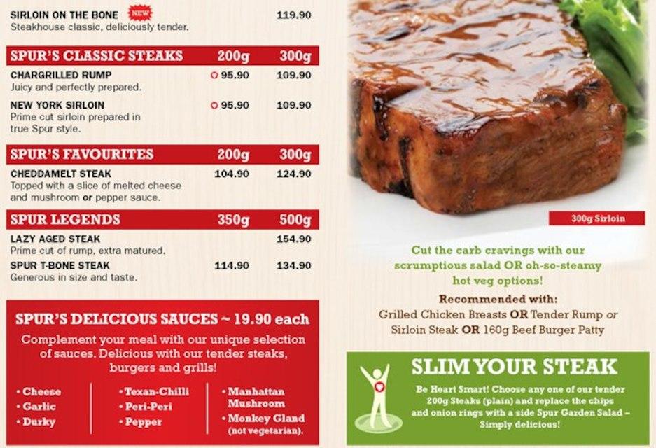 Menu at Mountain Spring Spur Steak Ranch restaurant, Nelspruit, Shop U1