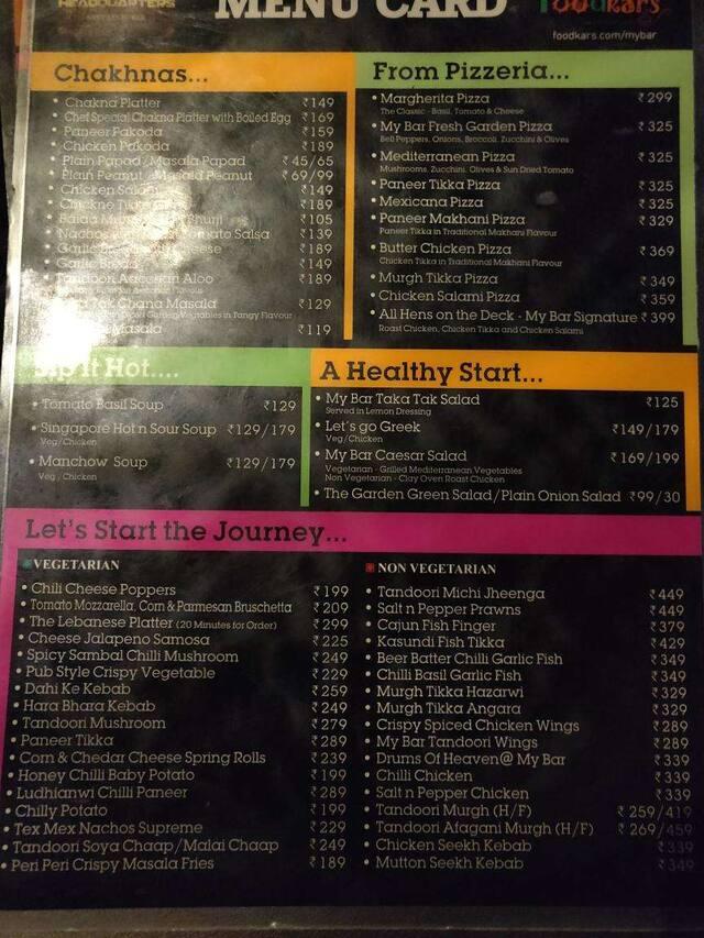 Menu at My Bar Headquarters, New Delhi, N 49