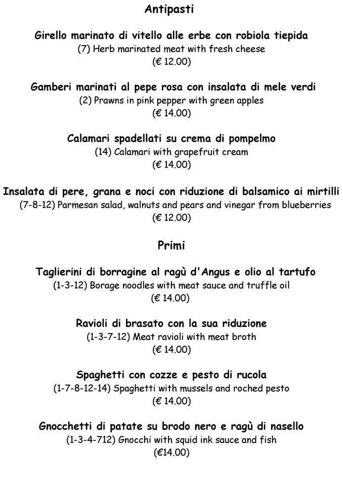 Menu at Sâ restaurant, Camogli, Via Piero Schiaffino