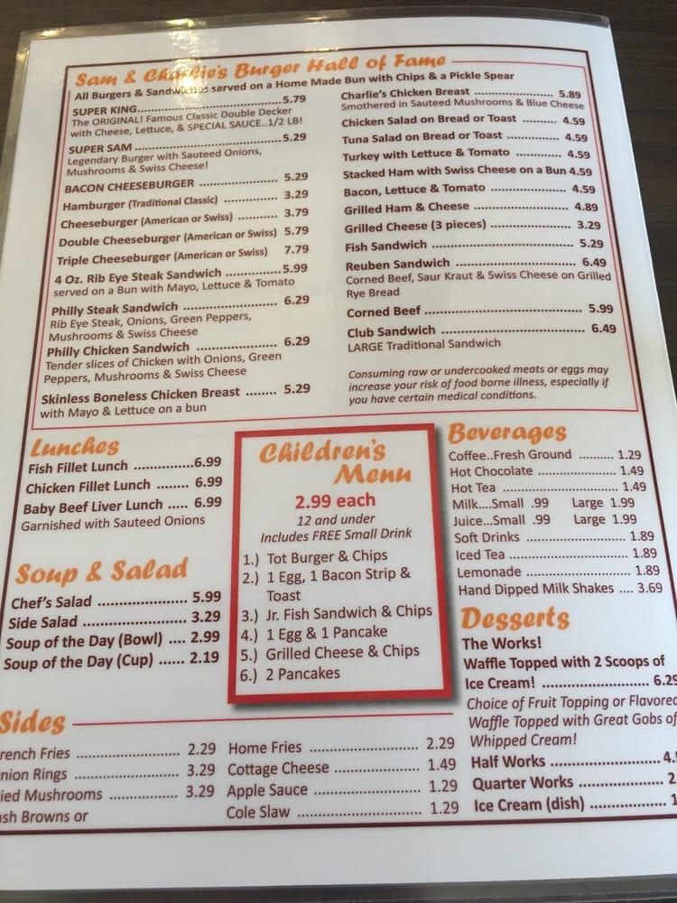 Menu at Sam & Charlie's White Hut Diner restaurant, Toledo