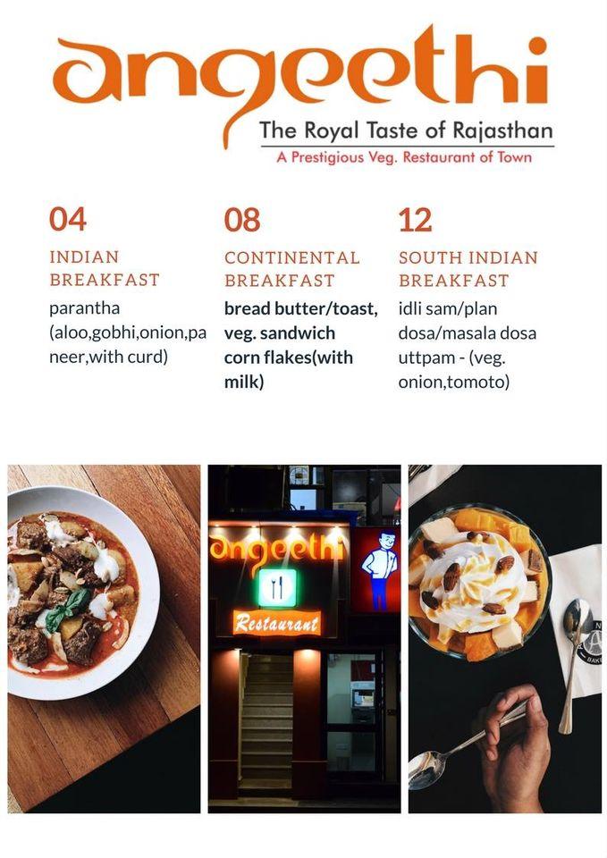 Menu at Angeethi, Bhilwara