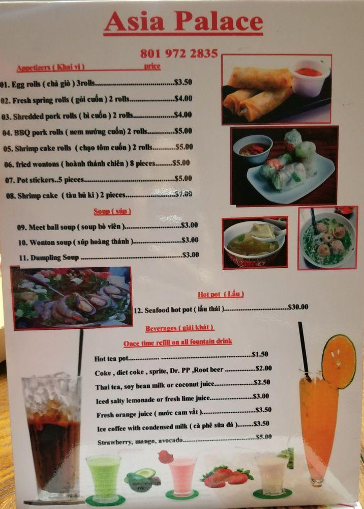 Menu at Asian Palace restaurant, West Valley City, 3500 S