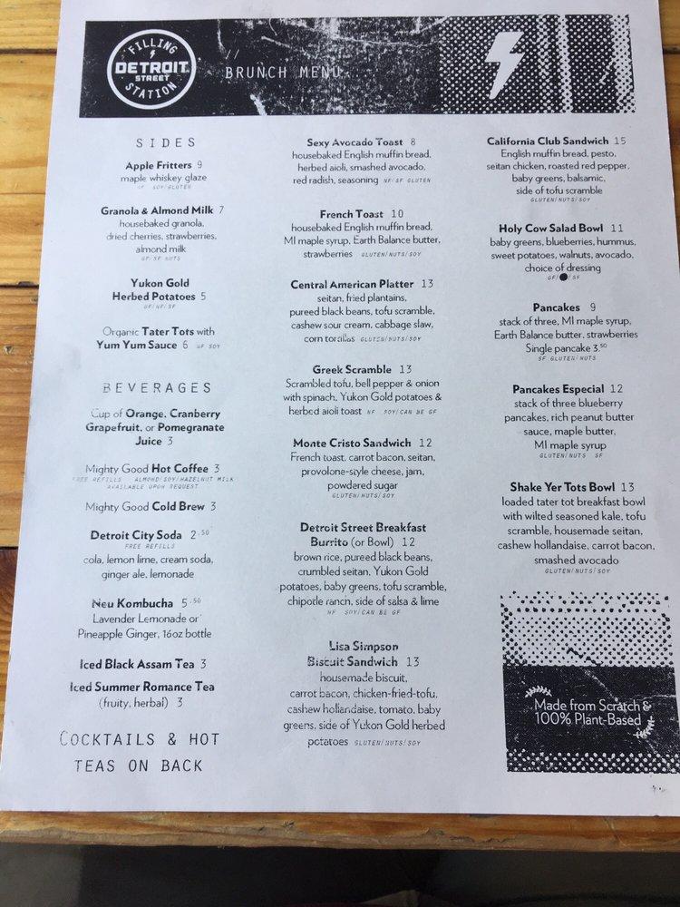 Menu at Detroit Street Filling Station restaurant, Ann Arbor