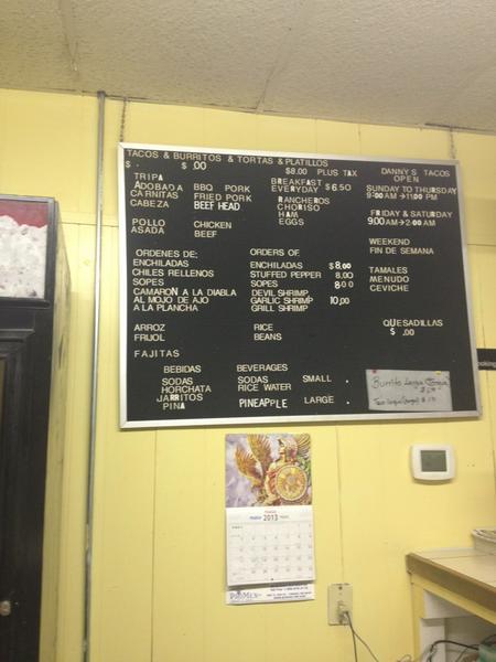 Menu at Dos Hermanos restaurant, Norfolk