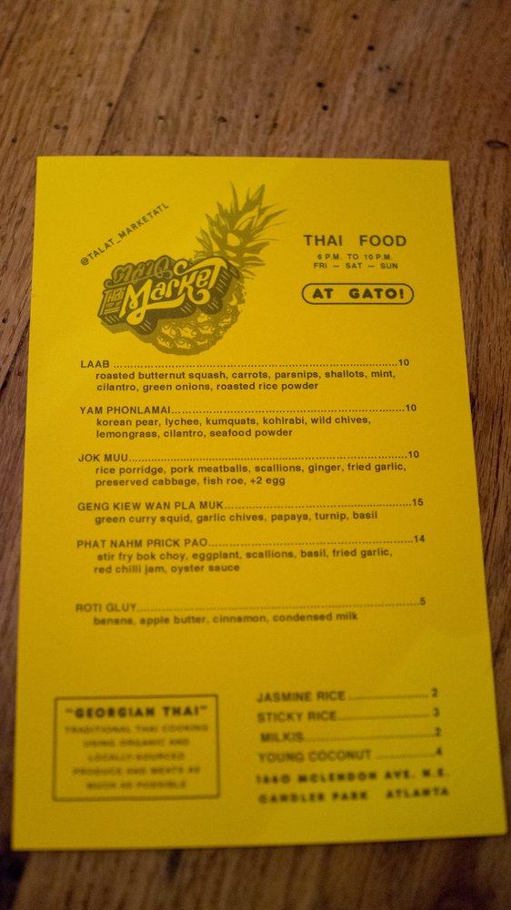 Menu at Talat Market restaurant, Atlanta, 112 Ormond St SE