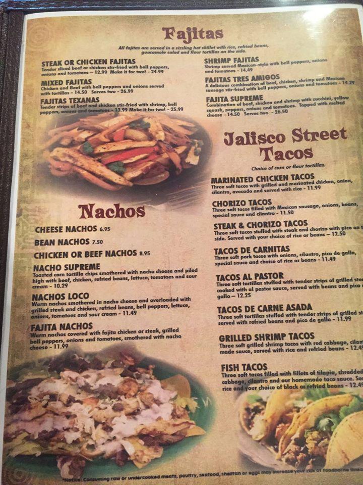 Menu at Tres Amigos restaurant, Monroe