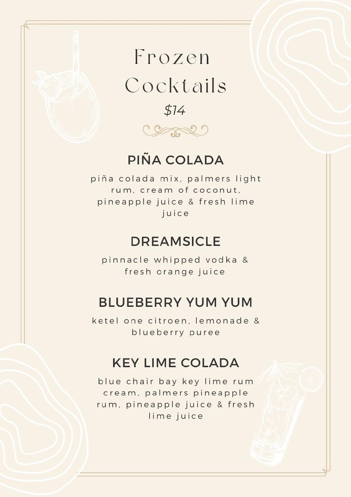 Menu at Umbra Pool Bar, Clearwater