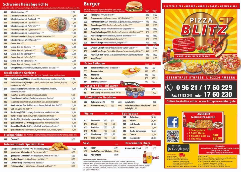 Menu at Blitz Pizza Amberg, Amberg