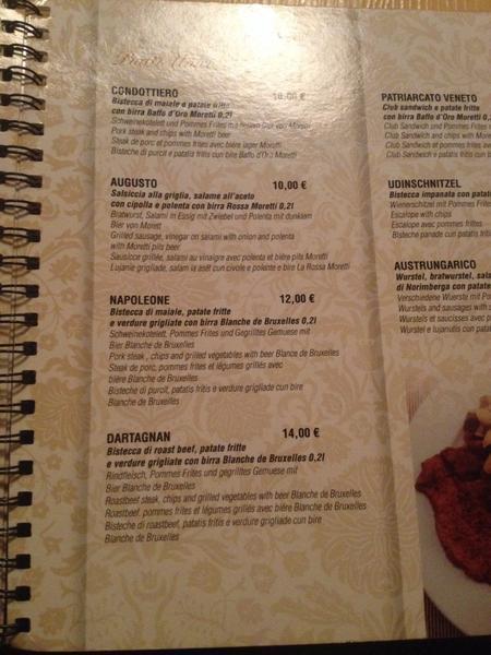 Menu at Ciò Che C'era restaurant, Udine