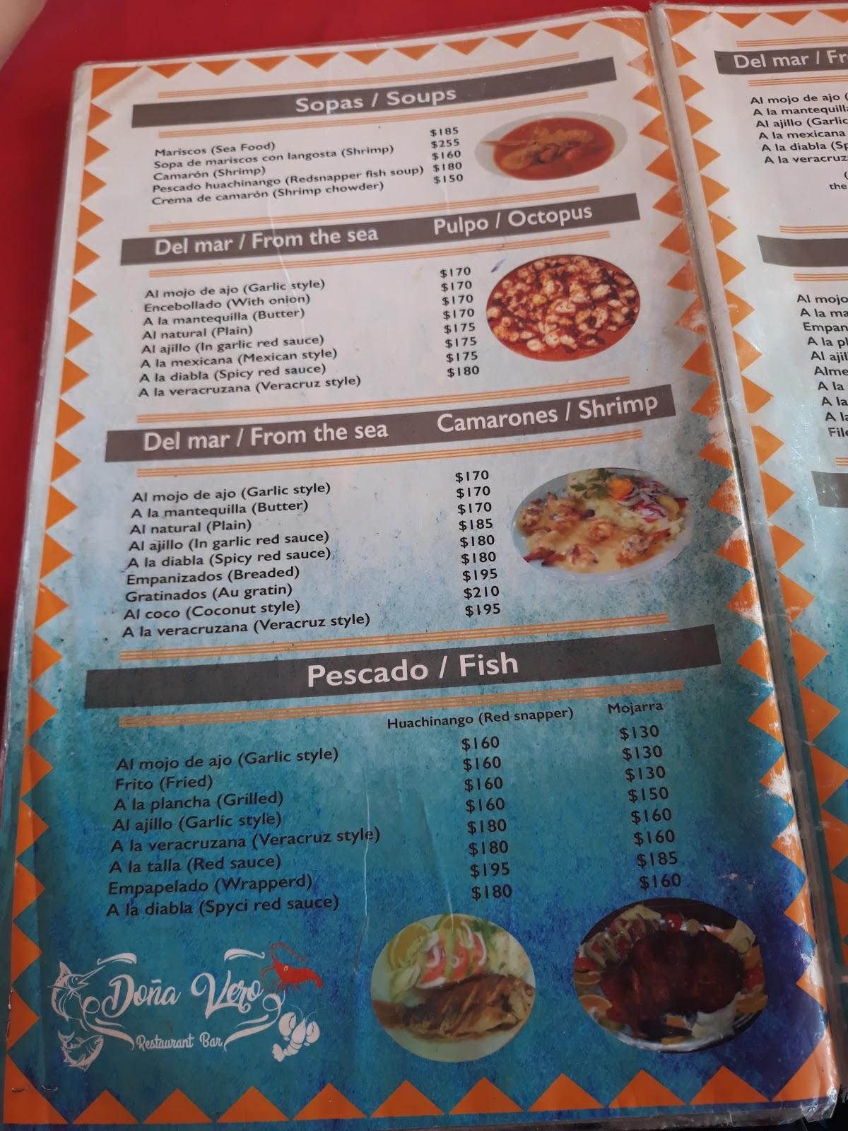 Menu at Doña Vero restaurant, La Crucecita