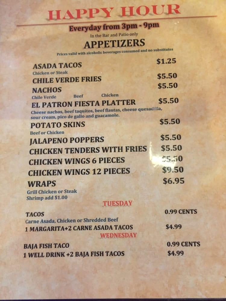 Menu at El Patron Bar and Grill, Bakersfield, Panama Ln