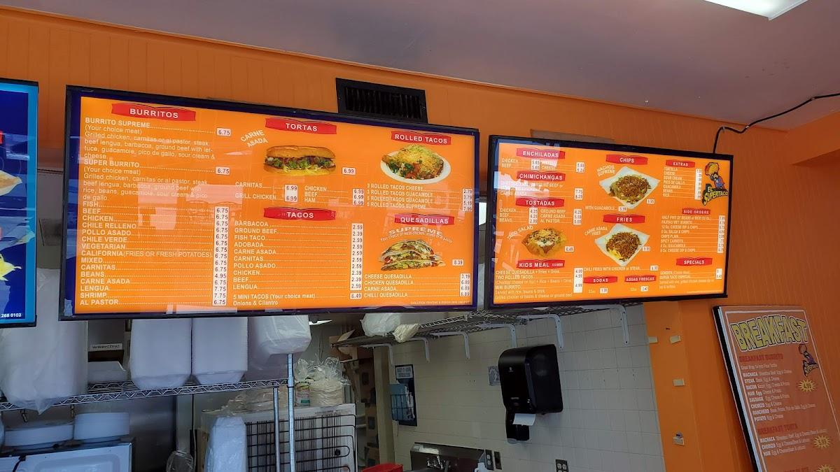 Menu at El Super Taco restaurant, Tulsa, N Sheridan Rd