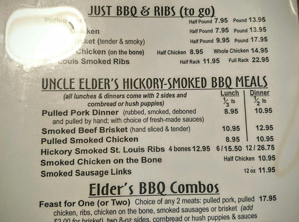 Menu at Uncle Elders Family Restaurant BBQ, Culpeper