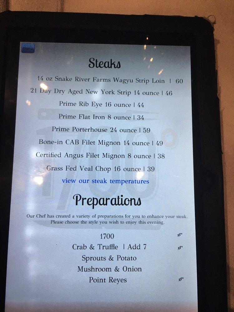 Menu at 1700 Degrees Steakhouse, Harrisburg