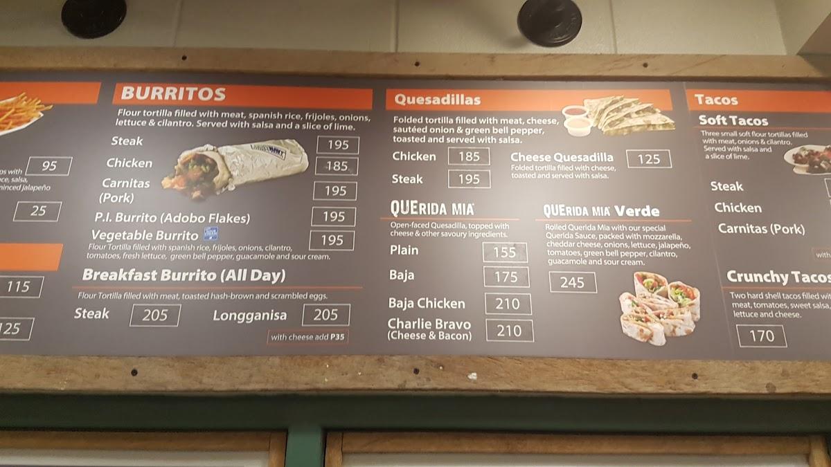 Menu at ArmyNavy Burger + Burrito restaurant, Manila