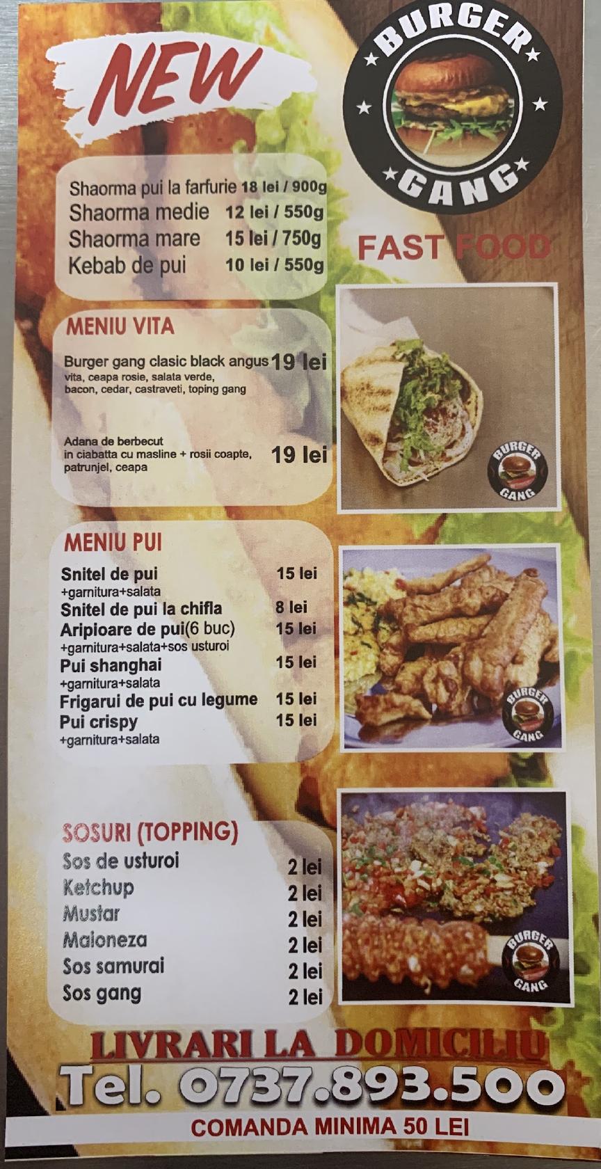 Speisekarte von Burger Gang, Bukarest