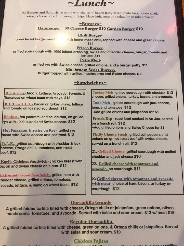 Menu at Donner Lake Kitchen restaurant, Truckee, Donner Pass Rd