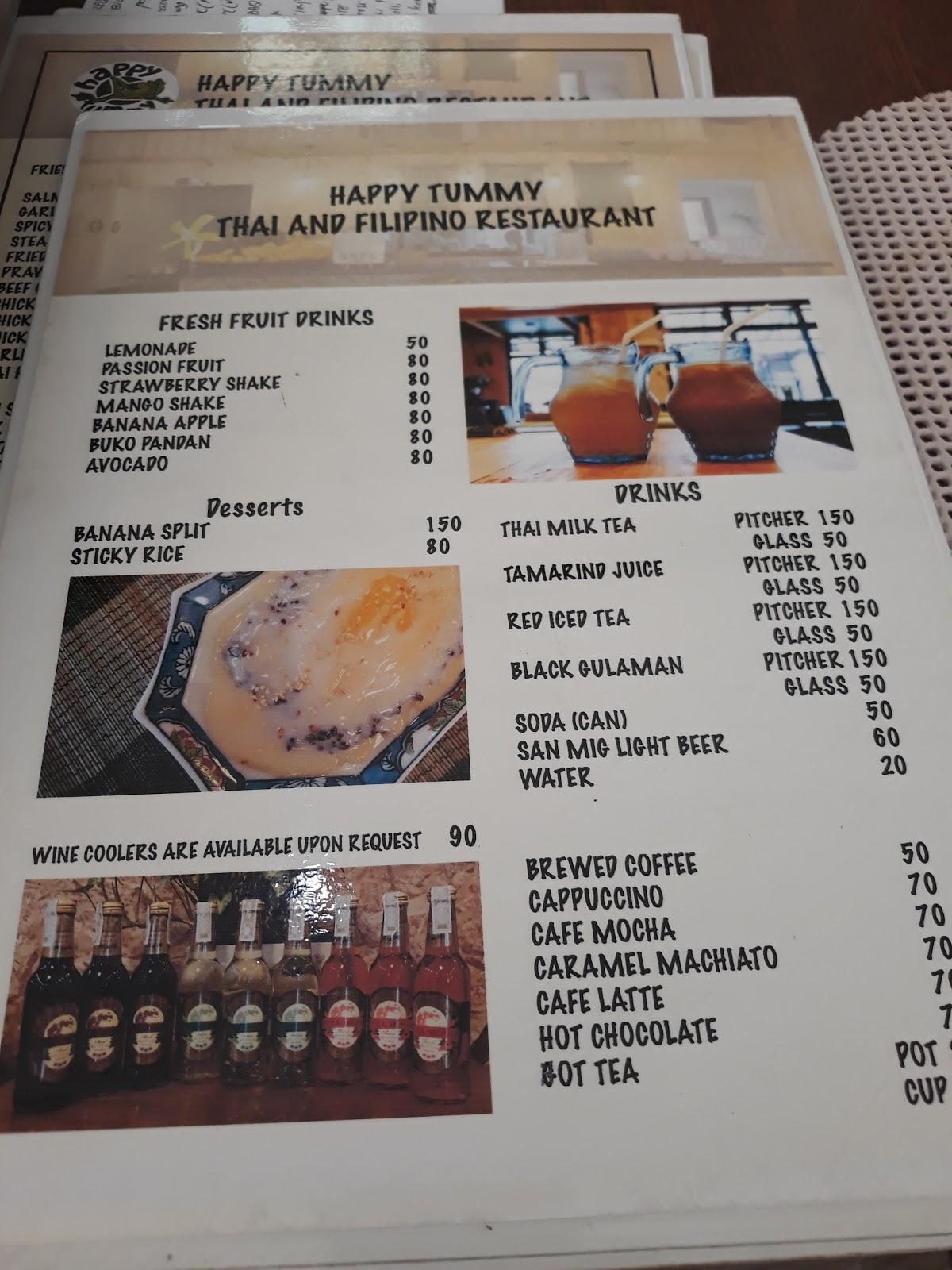 Menu at Happy Tummy restaurant, Tuba, CH62+58W