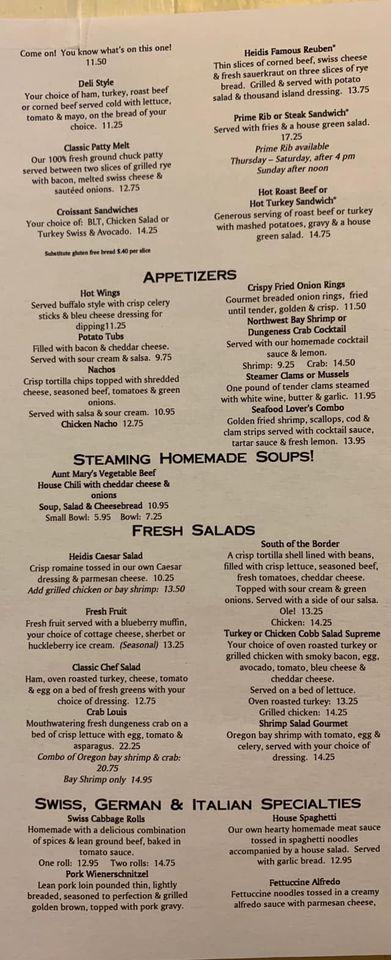 Menu at Heidi's Of Gresham restaurant, Gresham, NE Cleveland Ave