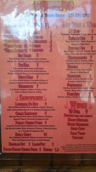 Menu at Inferno The Restaurant, Sound Beach