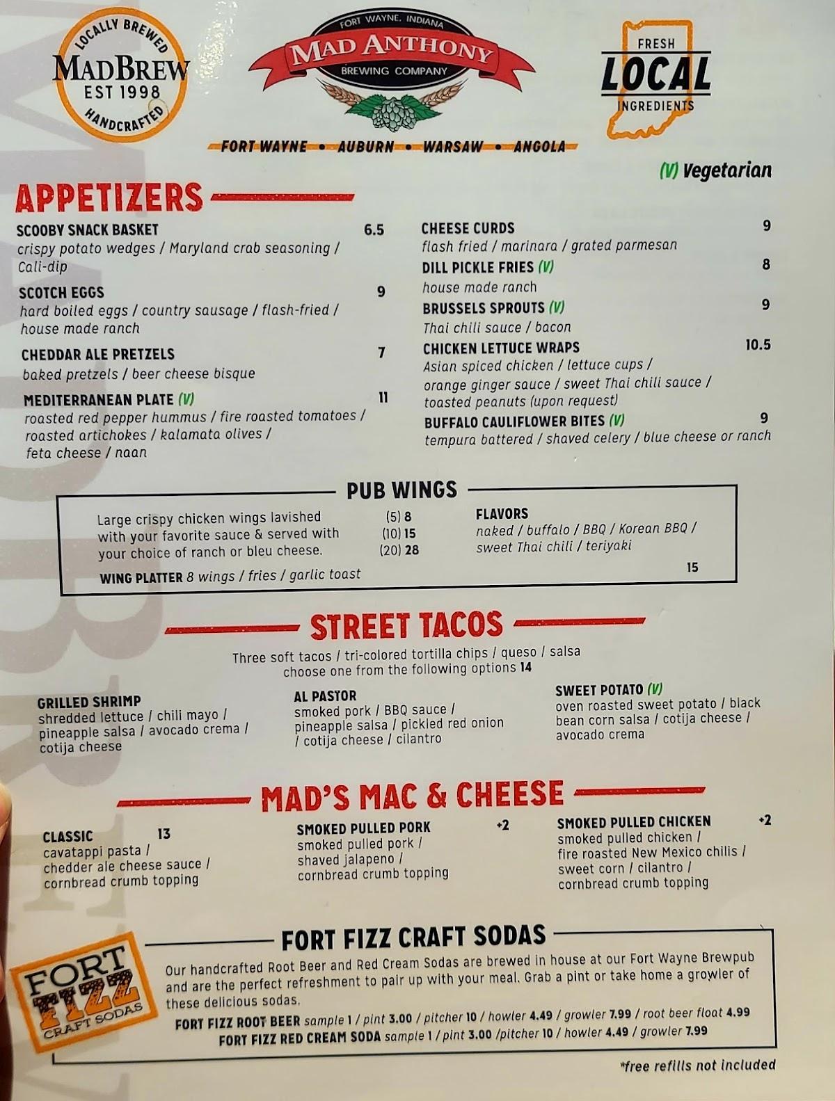Menu at Mad Anthony's Auburn Tap Room pizzeria, Auburn