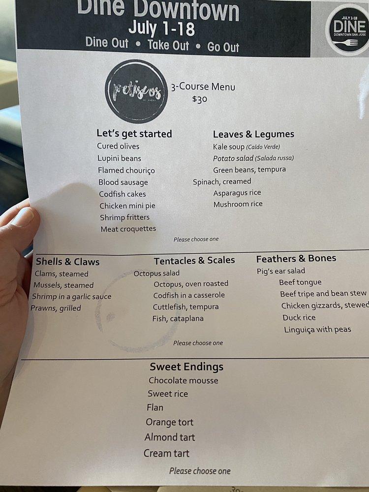 Menu at Petiscos restaurant, San Jose