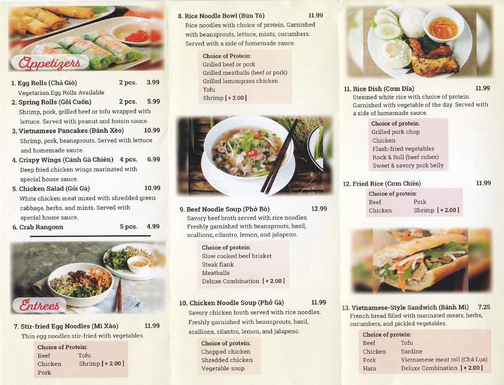 Menu at Pho Nam Bac restaurant, Highwood