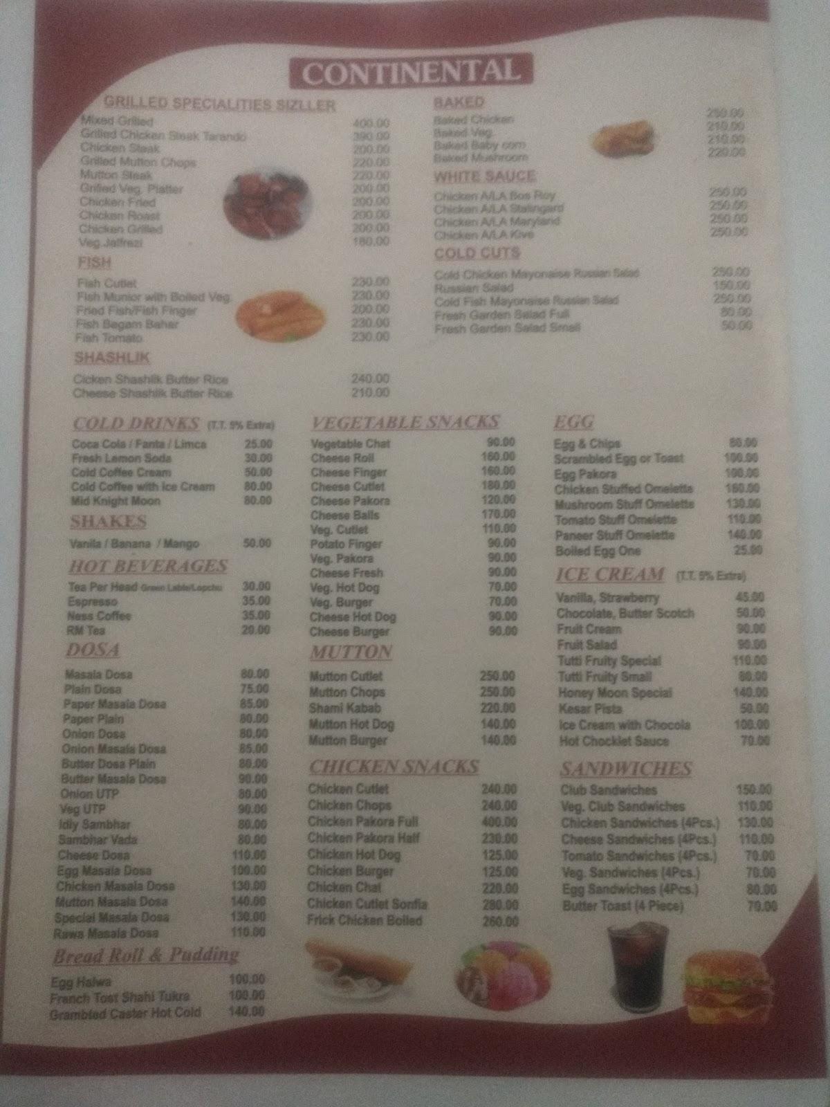 Menu at Tourist Restaurant, Kashipur