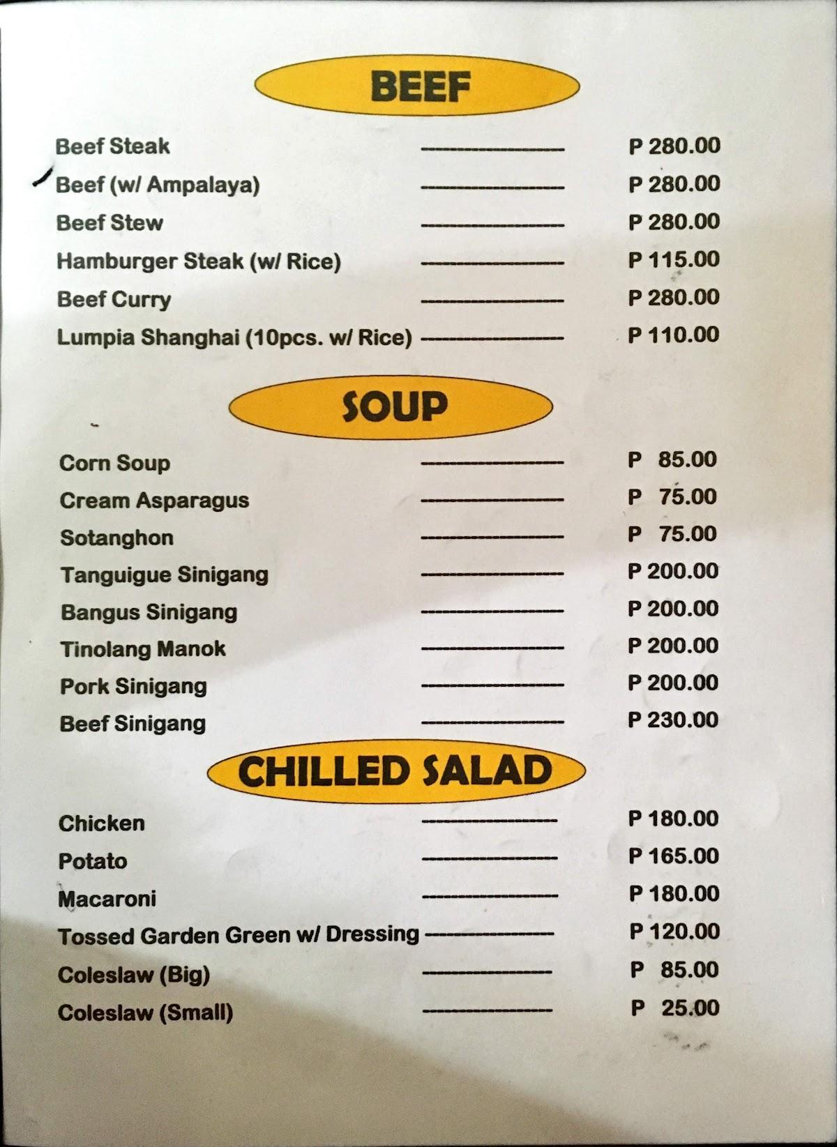 Menu at Zacky Fried Chicken restaurant, Zamboanga