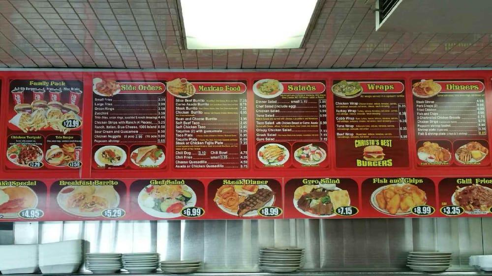 Menu at Christo's Best Burgers restaurant, Anaheim, Miraloma Ave