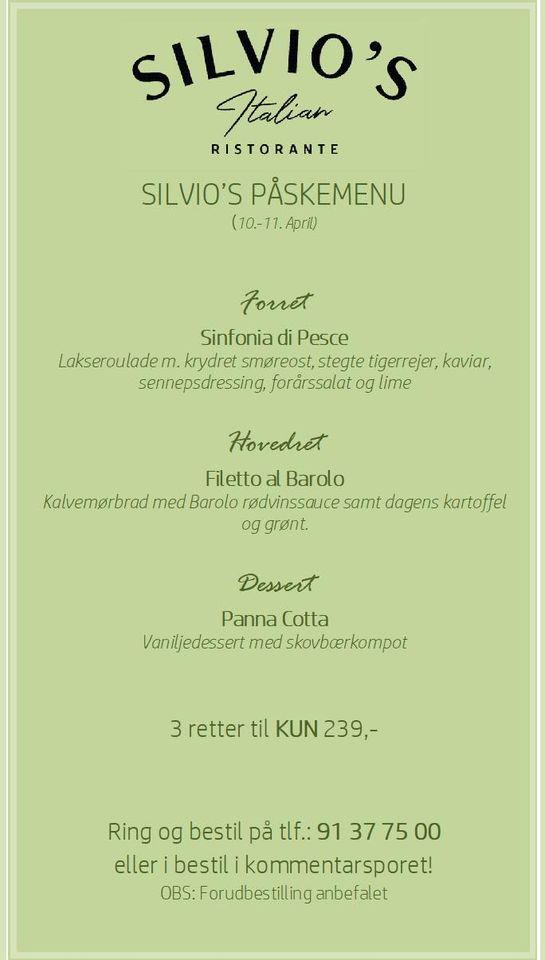 Menu at Silvio's Ristorante restaurant, Holstebro