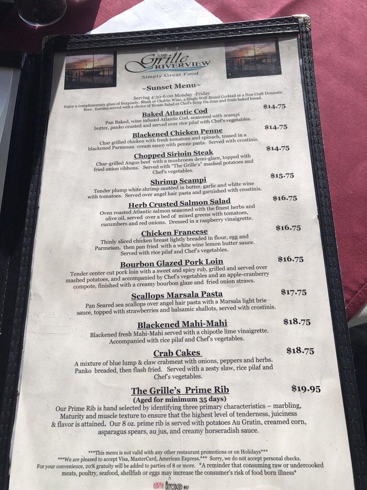 Menu at The Grille At Riverview steakhouse, New Smyrna Beach