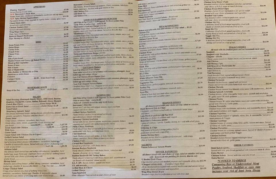 Menu at Benvenuto Restaurant, Harrison charter Township
