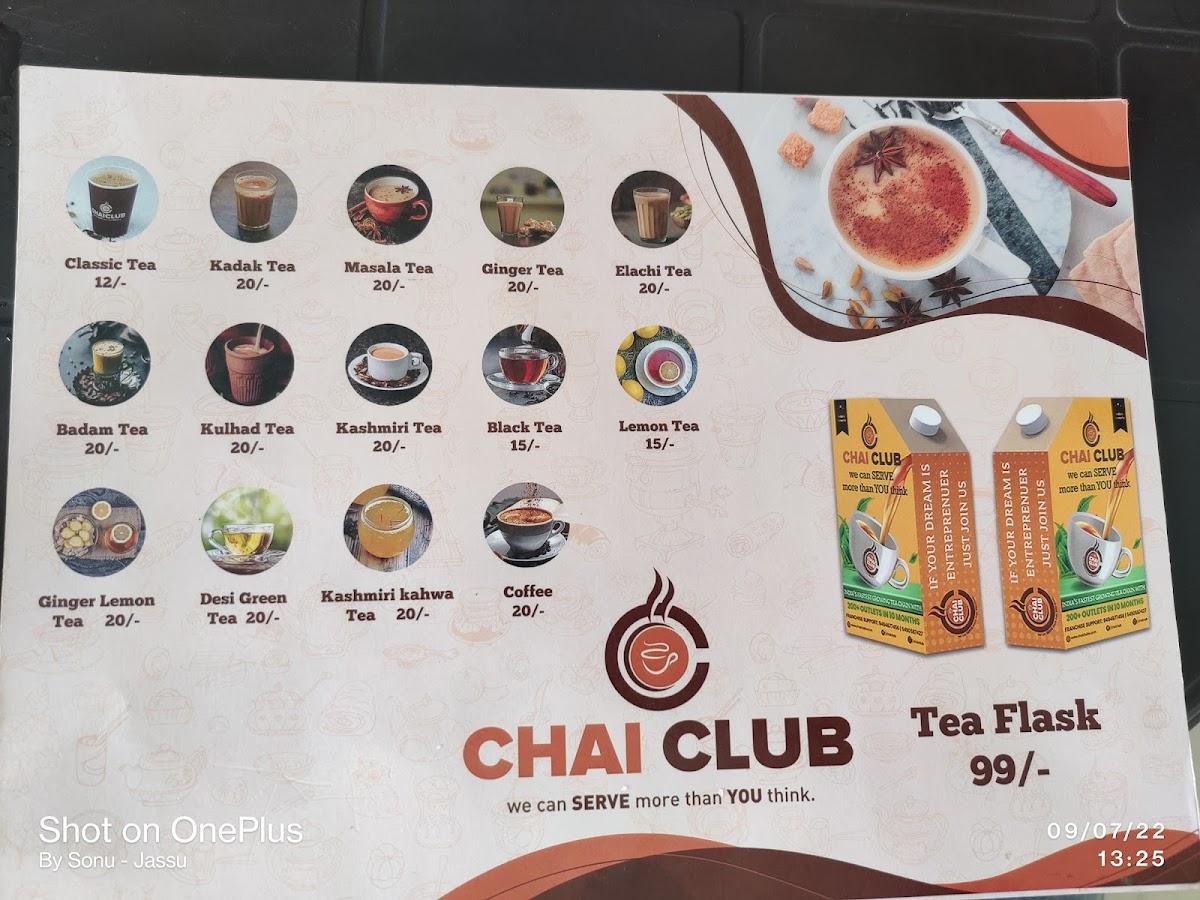 Menu at Chai club, Chitradurga