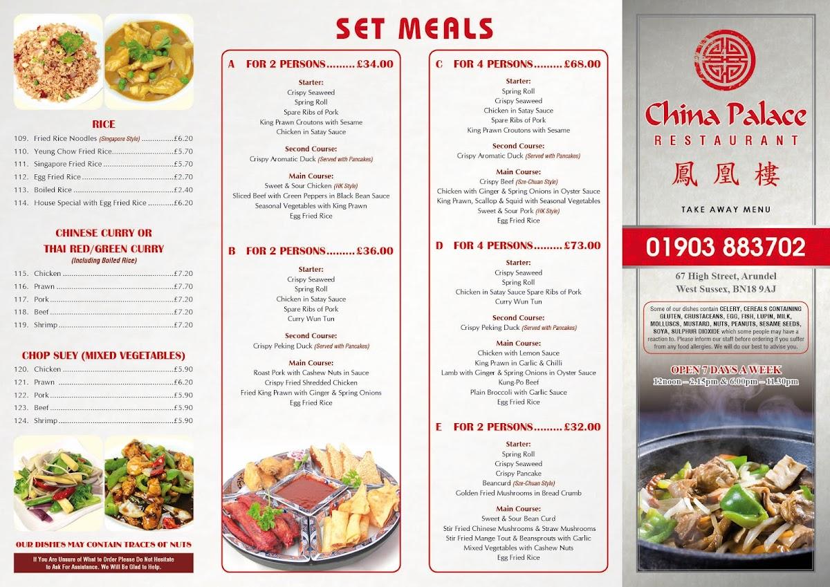 Menu at China Palace Arundel restaurant, Arundel