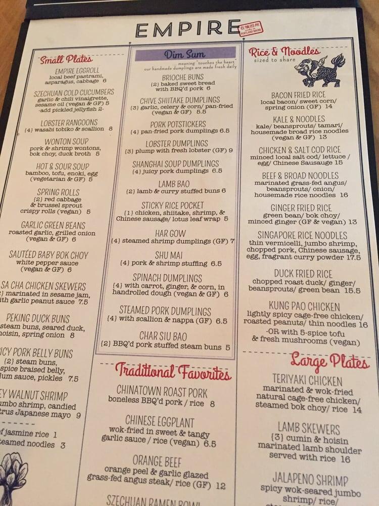 Menu at Empire Chinese Kitchen restaurant, Portland
