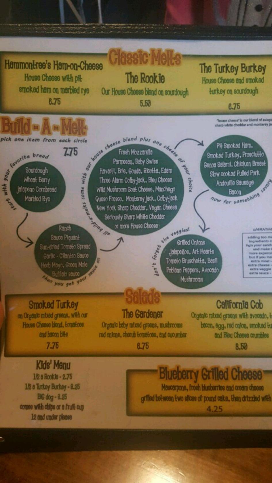 Menu at Hammontree's Grilled Cheese pub & bar, Fayetteville