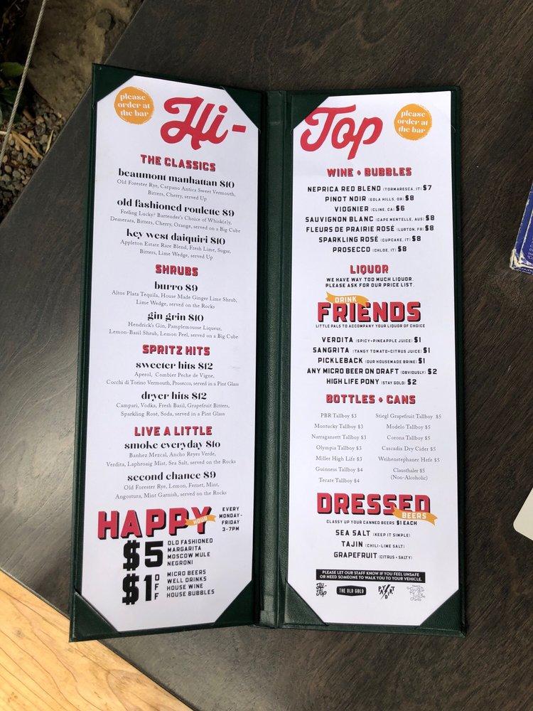 Menu at Hi-Top Tavern pub & bar, Portland