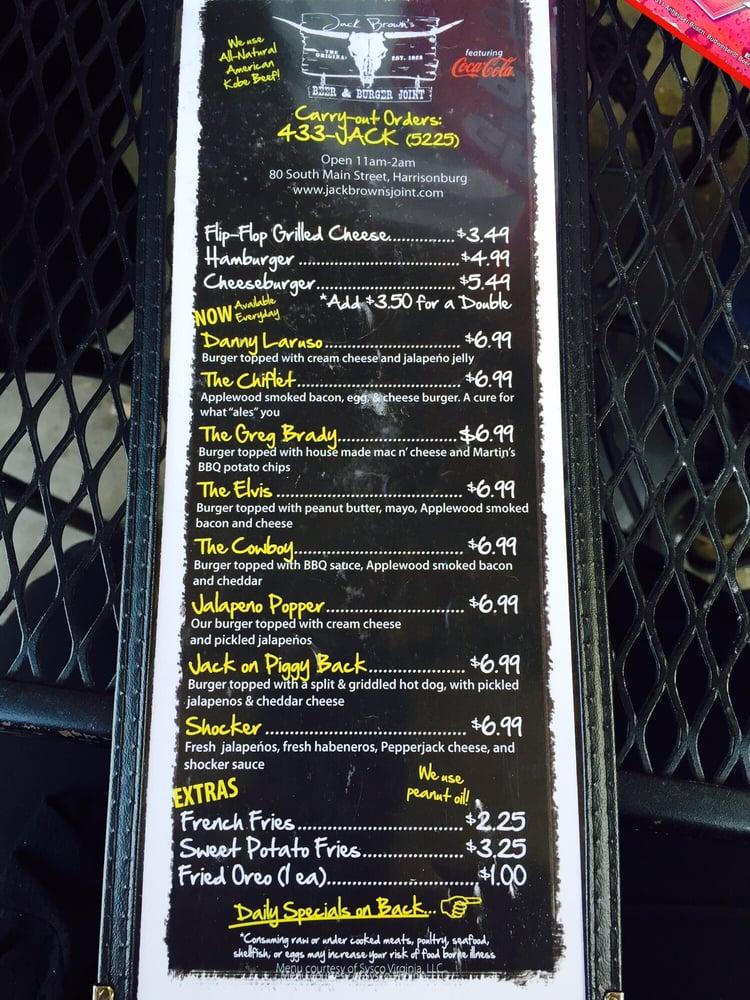 Menu at Jack Brown's Beer & Burger Joint Harrisonburg restaurant ...