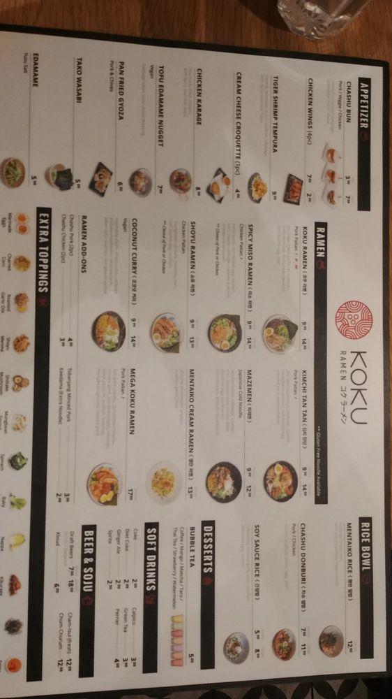 Menu at KOKU RAMEN restaurant, West New York