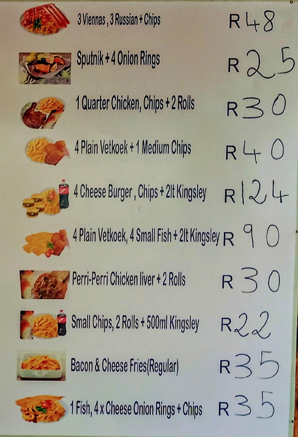 Menu at Moot takeaway cafe, Pretoria